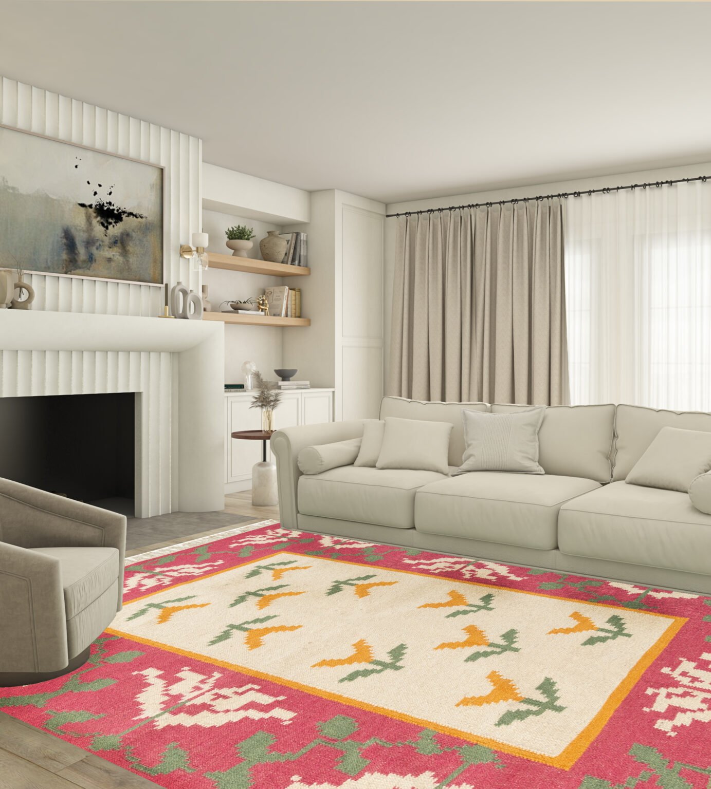 Checkered Grid Hand knotted Woolen Area Rug, Home And Living Room ...